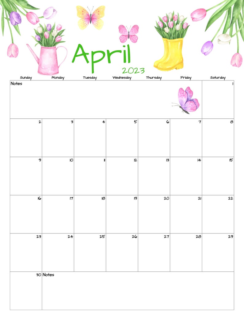 Fillable/editable April Calendar April 2023 Printable - Etsy