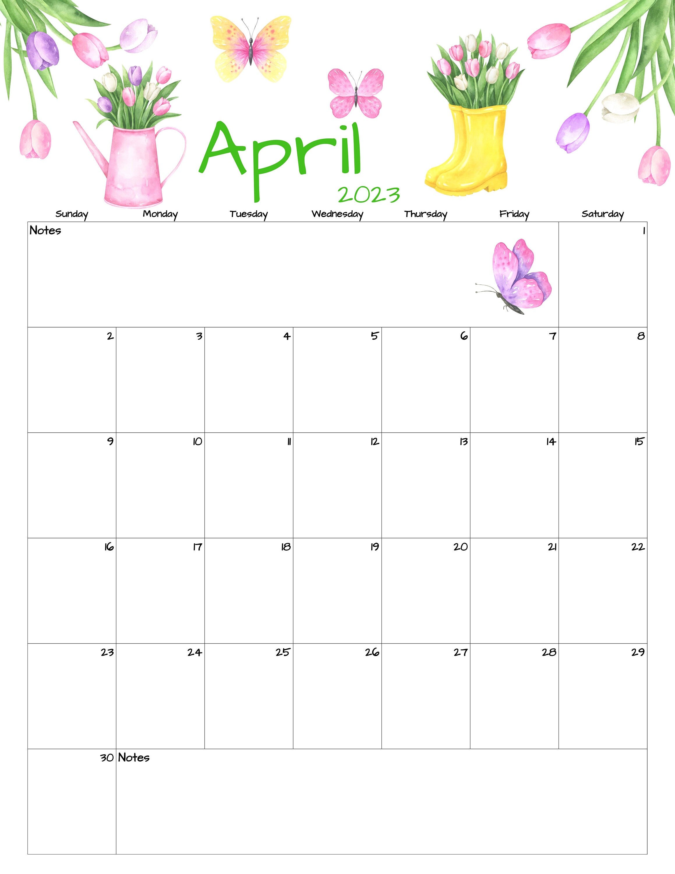 Fillable/editable April Calendar April 2023 Printable - Etsy