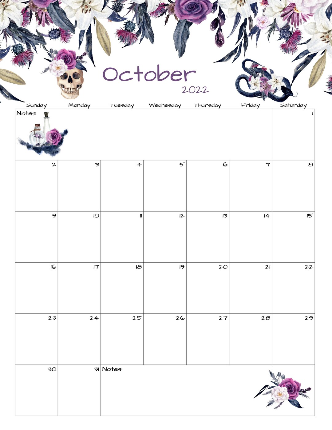 Fillable/editable October Calendar October 2022 Printable - Etsy