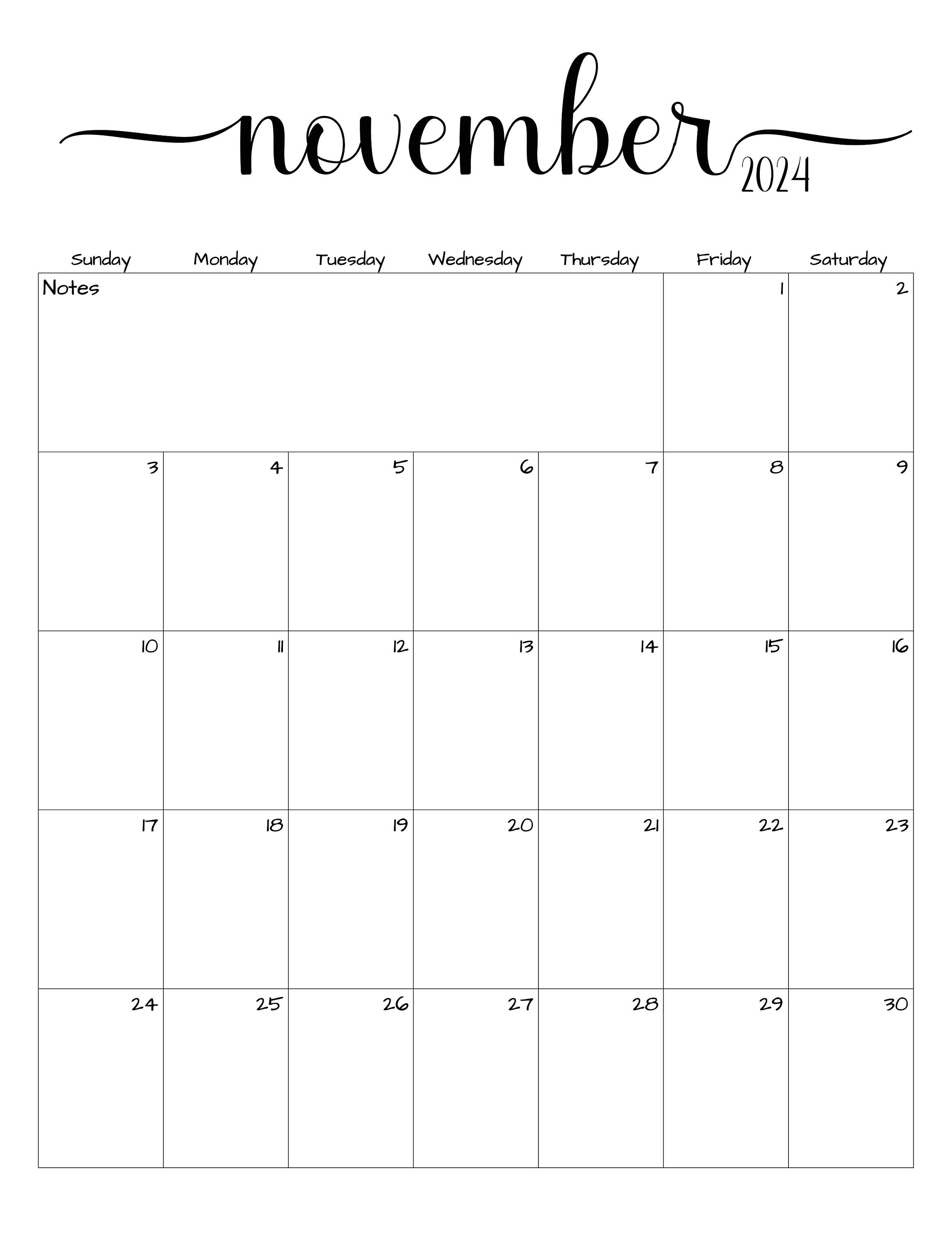 Fillable/editable November 2024 Calendar November 2024 Calendar Simple ...