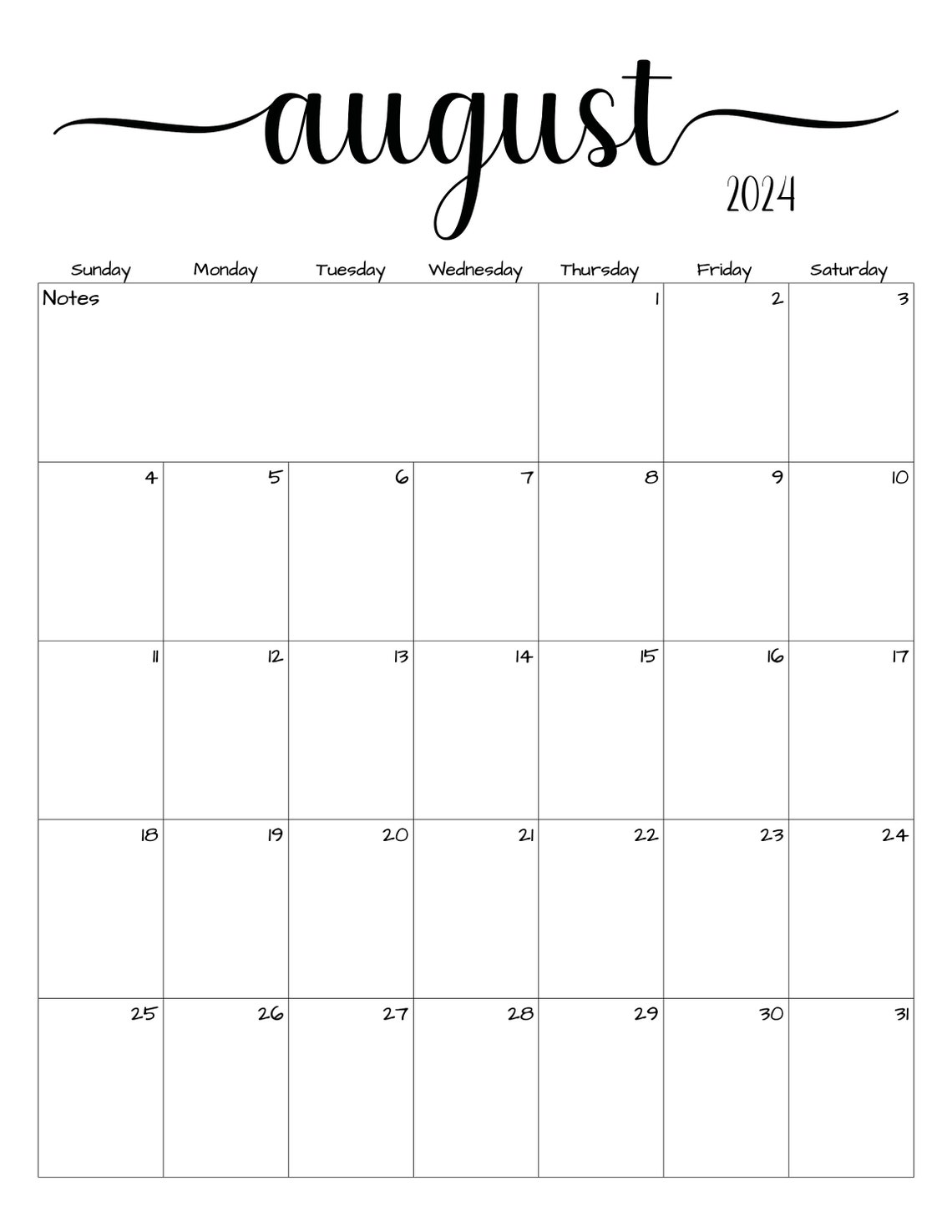 Fillable/editable August 2024 Calendar August 2024 Calendar Simple ...