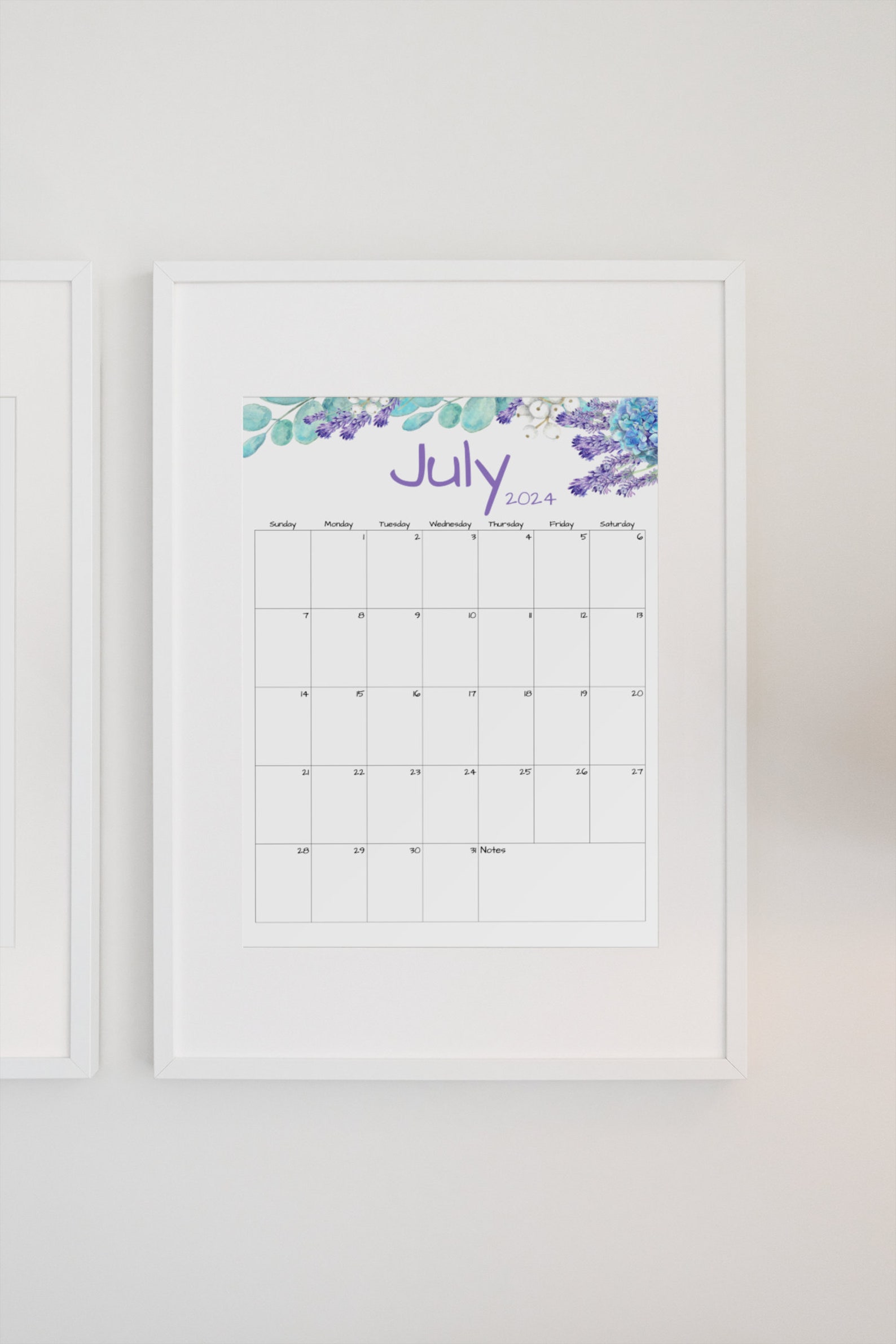 Fillable/editable July Calendar July 2024 Printable Calendar Lavender ...
