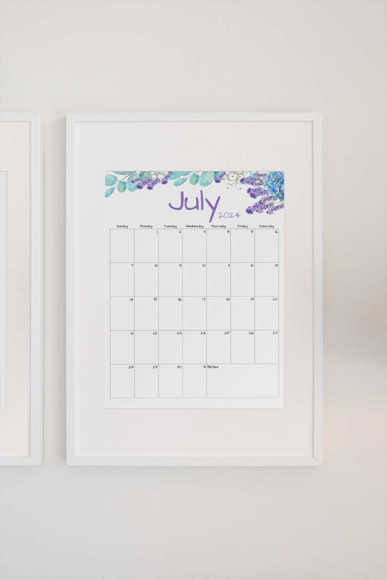 Fillable/editable July Calendar July 2024 Printable Calendar Lavender ...