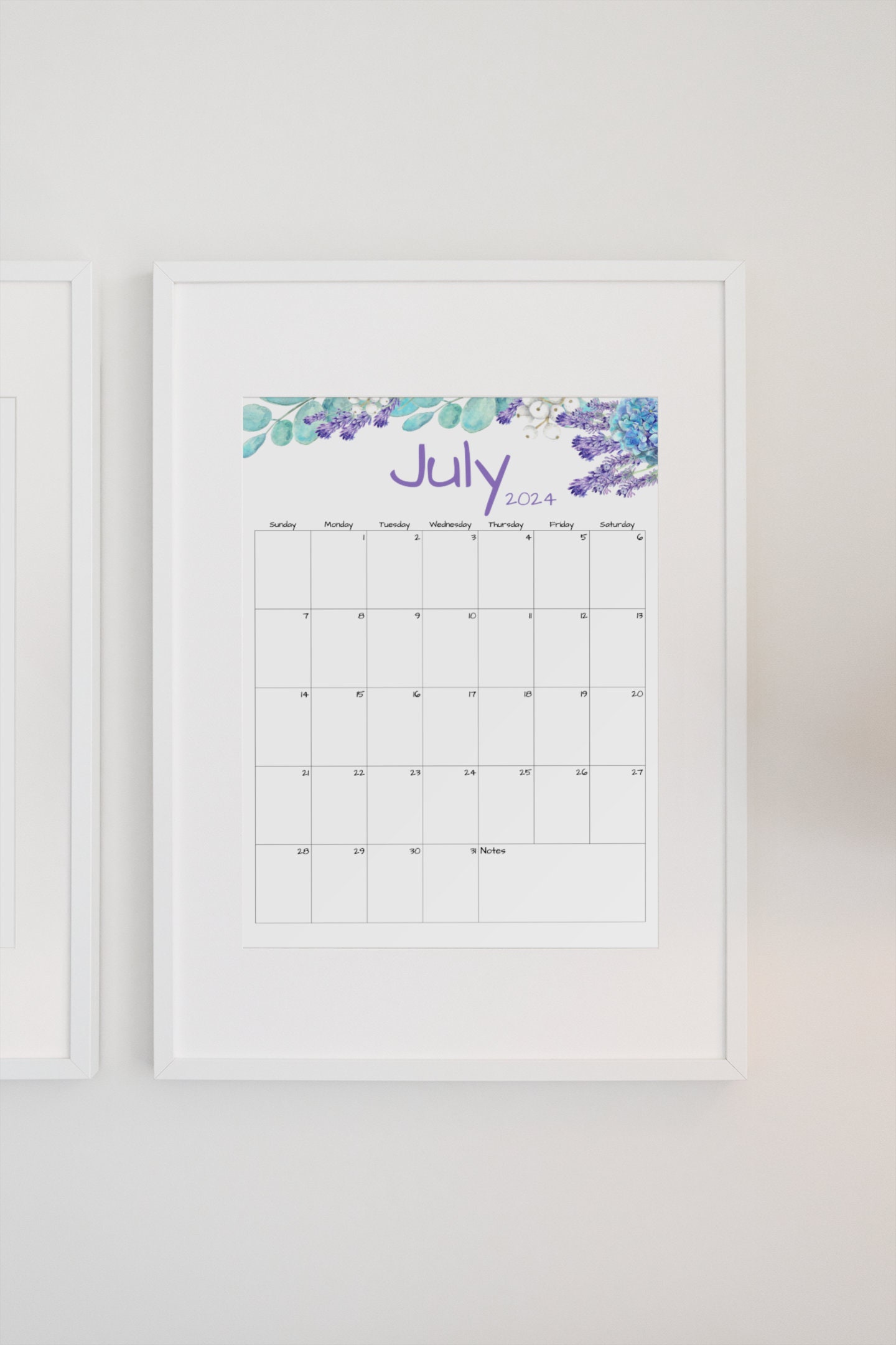 Fillable/editable July Calendar July 2024 Printable Calendar Lavender ...
