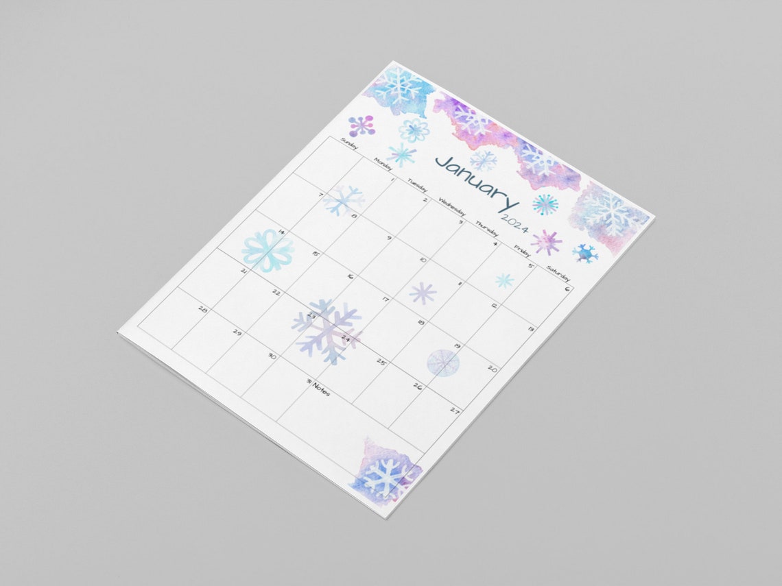 Fillable/editable January Calendar January 2024 Calendar Winter Snow ...