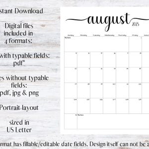 Fillable/editable August 2025 Calendar | August 2025 Calendar | Simple ...