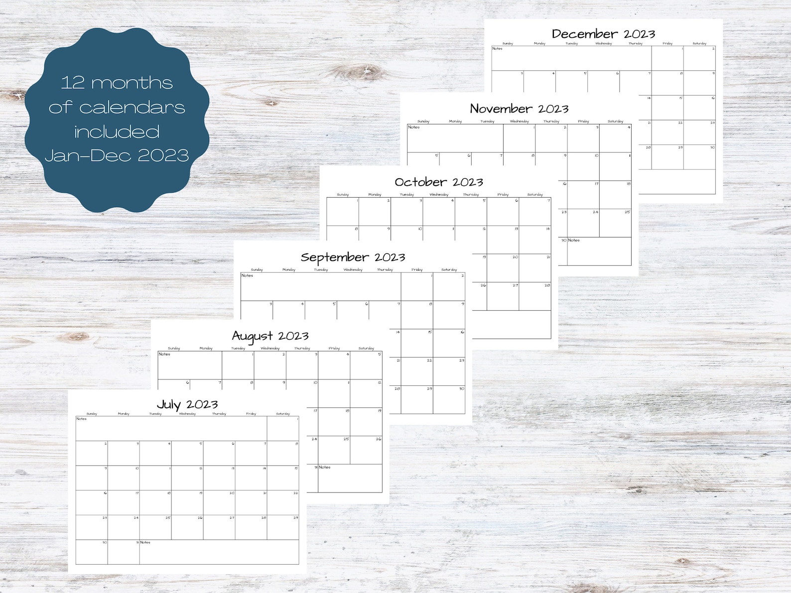 Editable Fillable Typeable 12 Month 2023 Calendars Full Year jan-dec ...