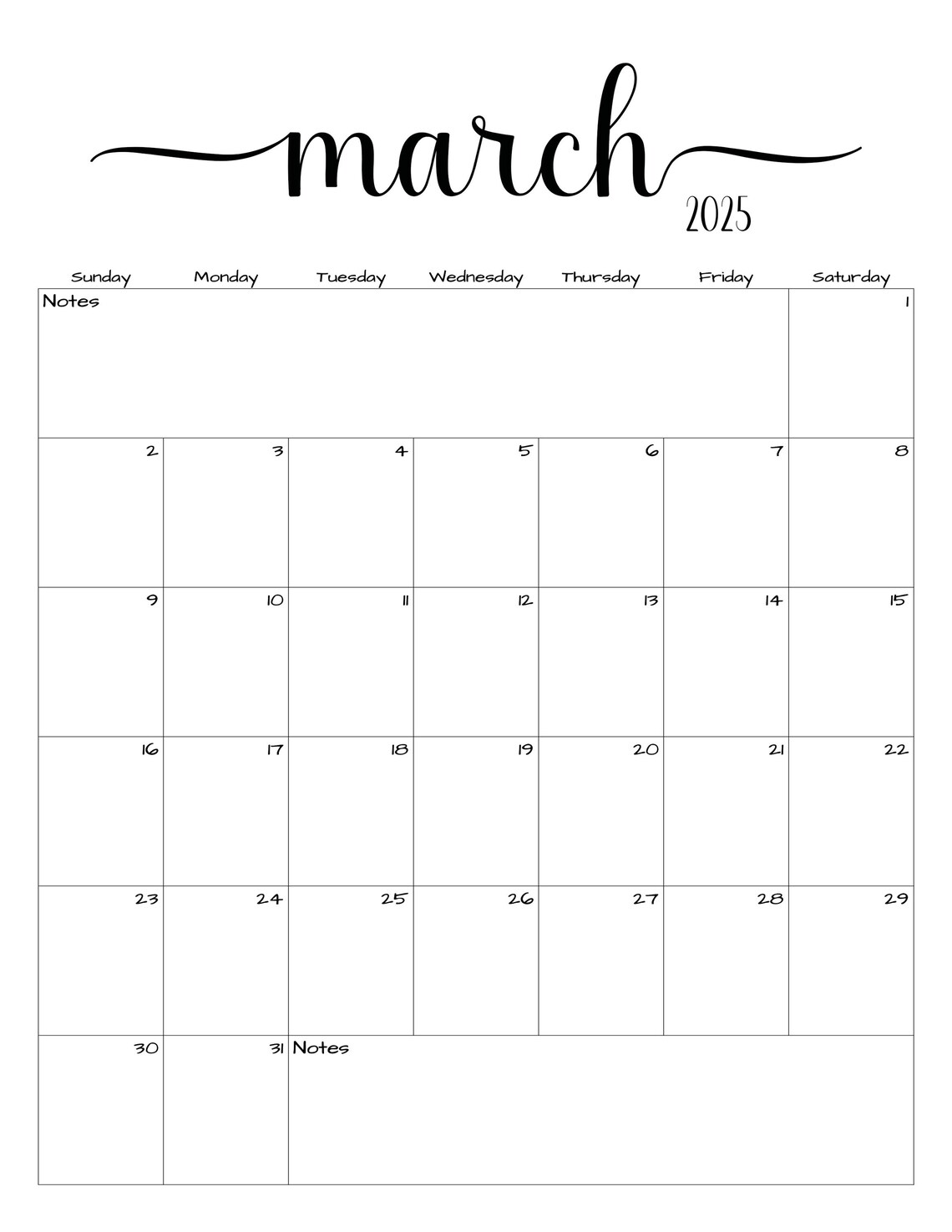 Fillable/editable March 2025 Calendar | March 2025 Calendar | Simple ...