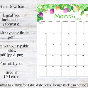 Fillable/editable March Calendar March 2023 Printable - Etsy