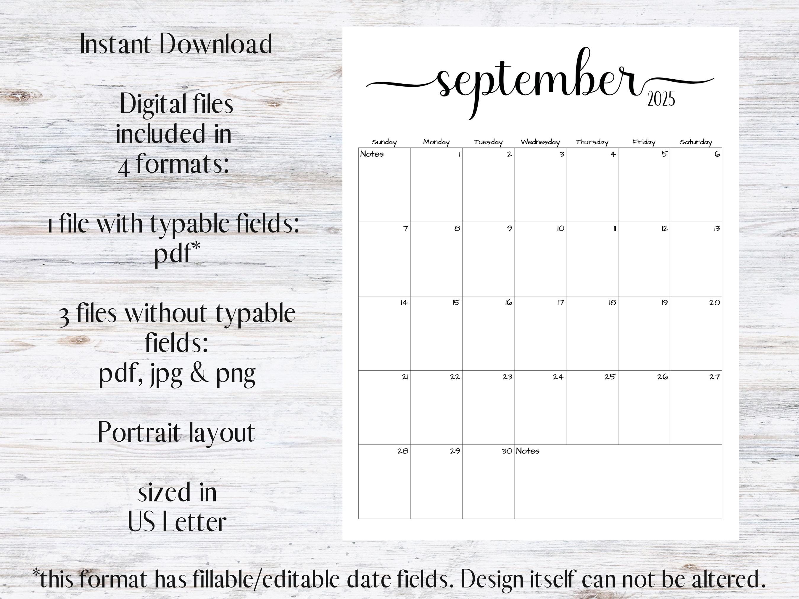 Fillable/editable September 2025 Calendar | September 2025 Calendar ...