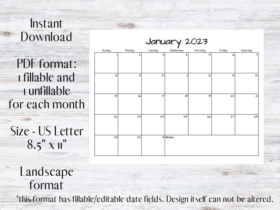 Editable Fillable Typeable 12 Month 2023 Calendars Full Year jan-dec ...