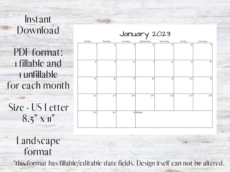 Editable Fillable Typeable 12 Month 2023 Calendars Full Year jan-dec ...
