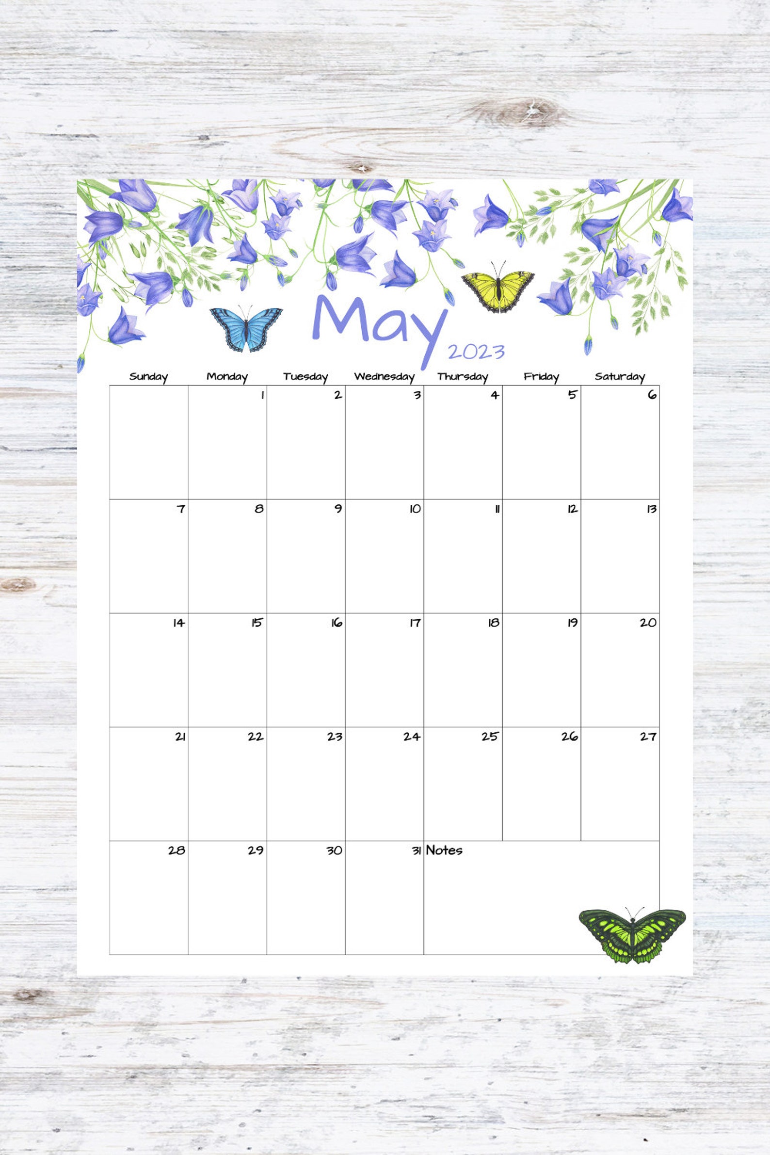 Fillable/editable May Calendar May 2023 Printable Calendar Bluebell ...