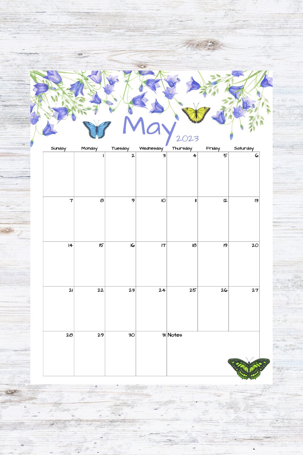 Fillable/editable May Calendar May 2023 Printable Calendar Bluebell ...