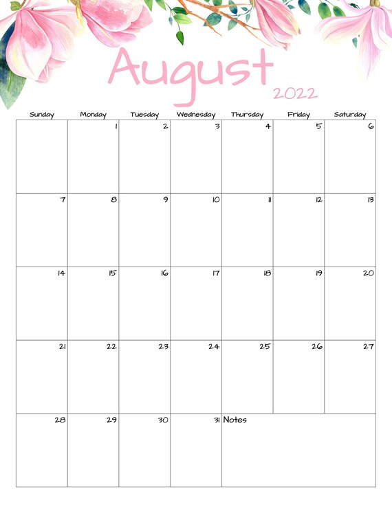Calendar August 2022 Printable