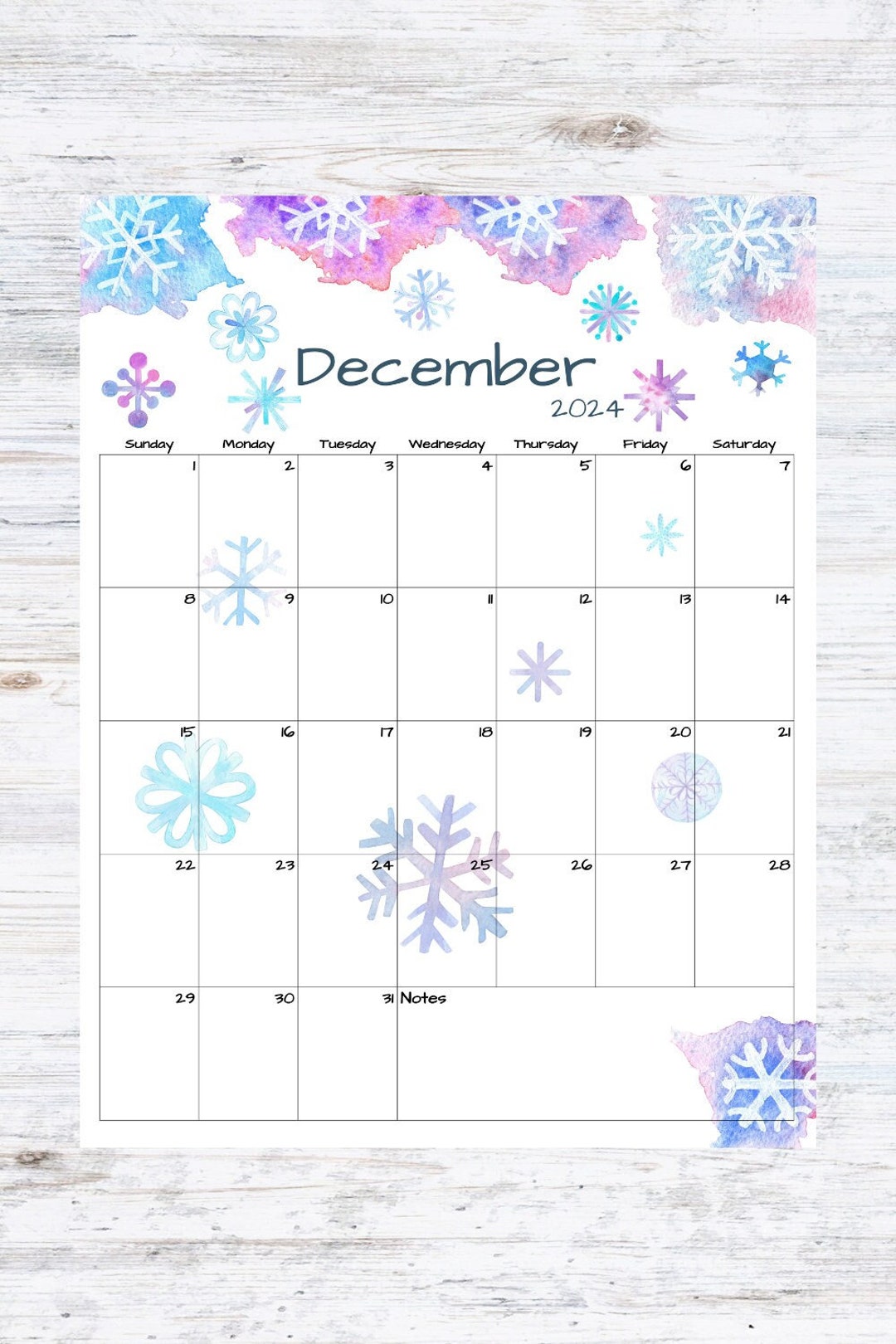 Fillable/editable December Calendar December 2024 Calendar Winter Snow ...