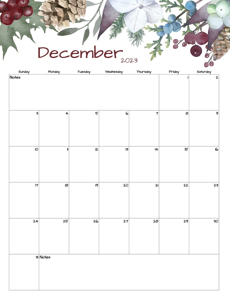 Fillable/editable December Calendar December 2023 Printable Calendar ...