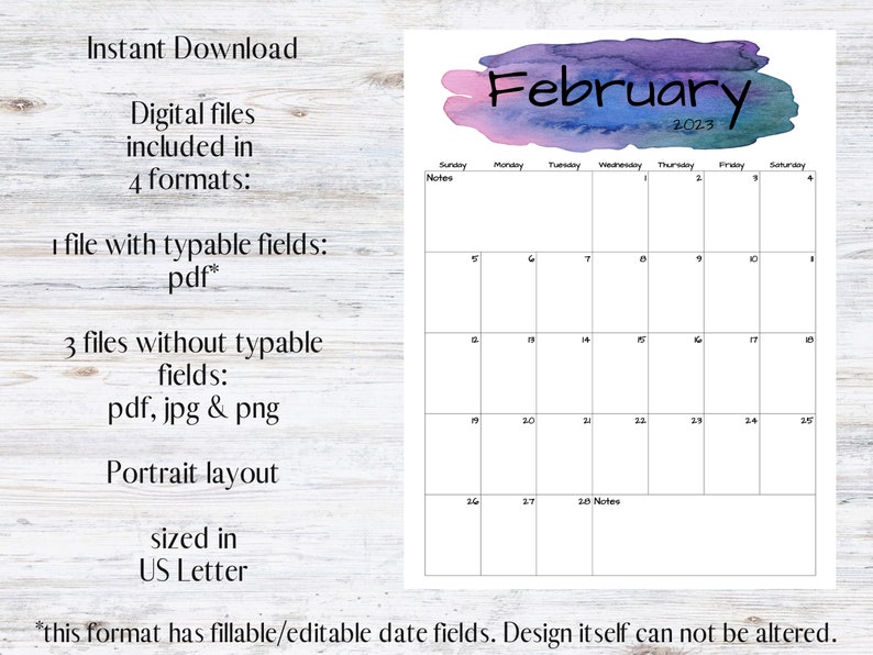 Fillable/editable February Calendar February 2023 Calendar - Etsy