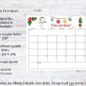 Fillable/editable December Calendar December 2023 Printable Calendar ...