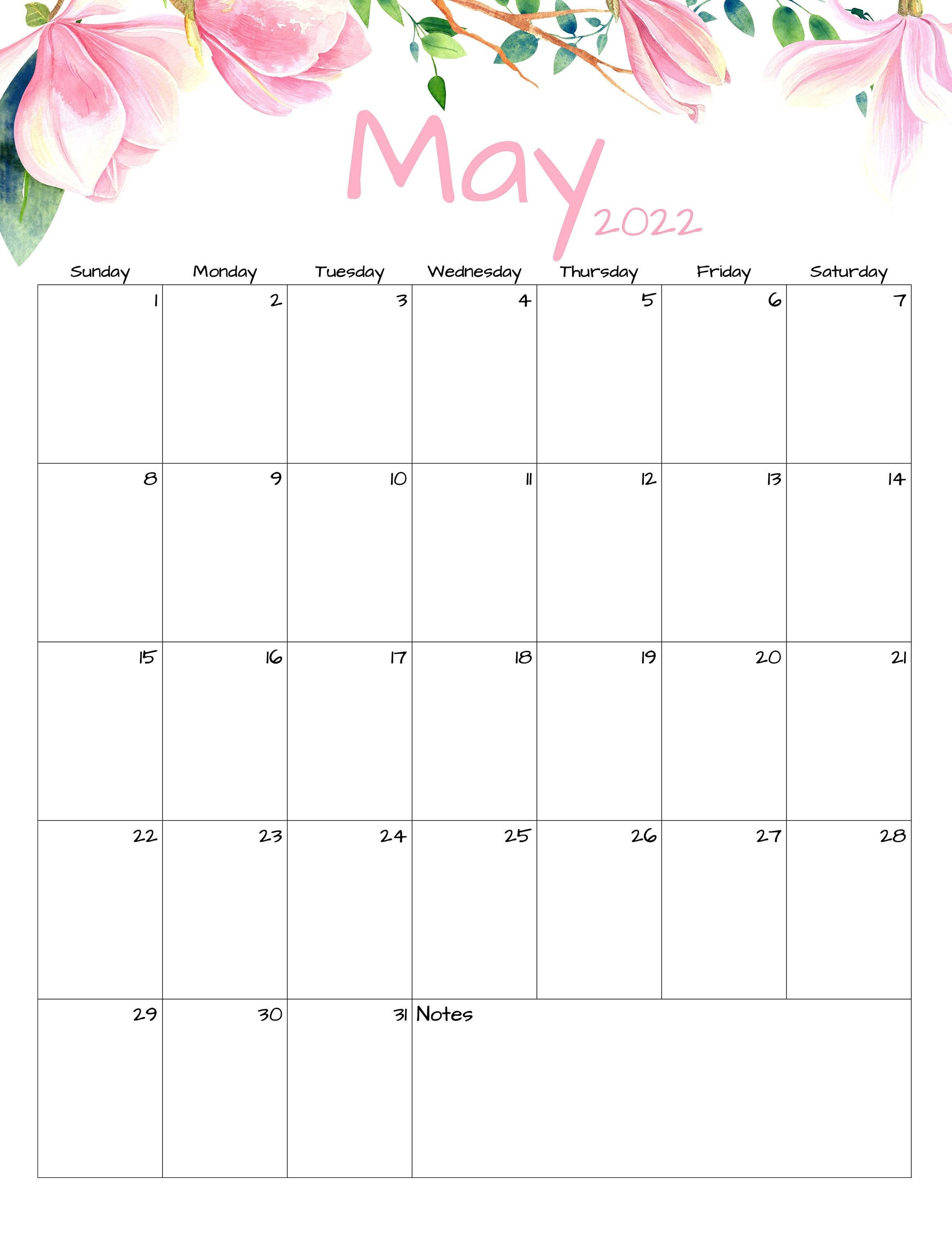 May Calendar May 2022 Printable Calendar Magnolia Calendar - Etsy