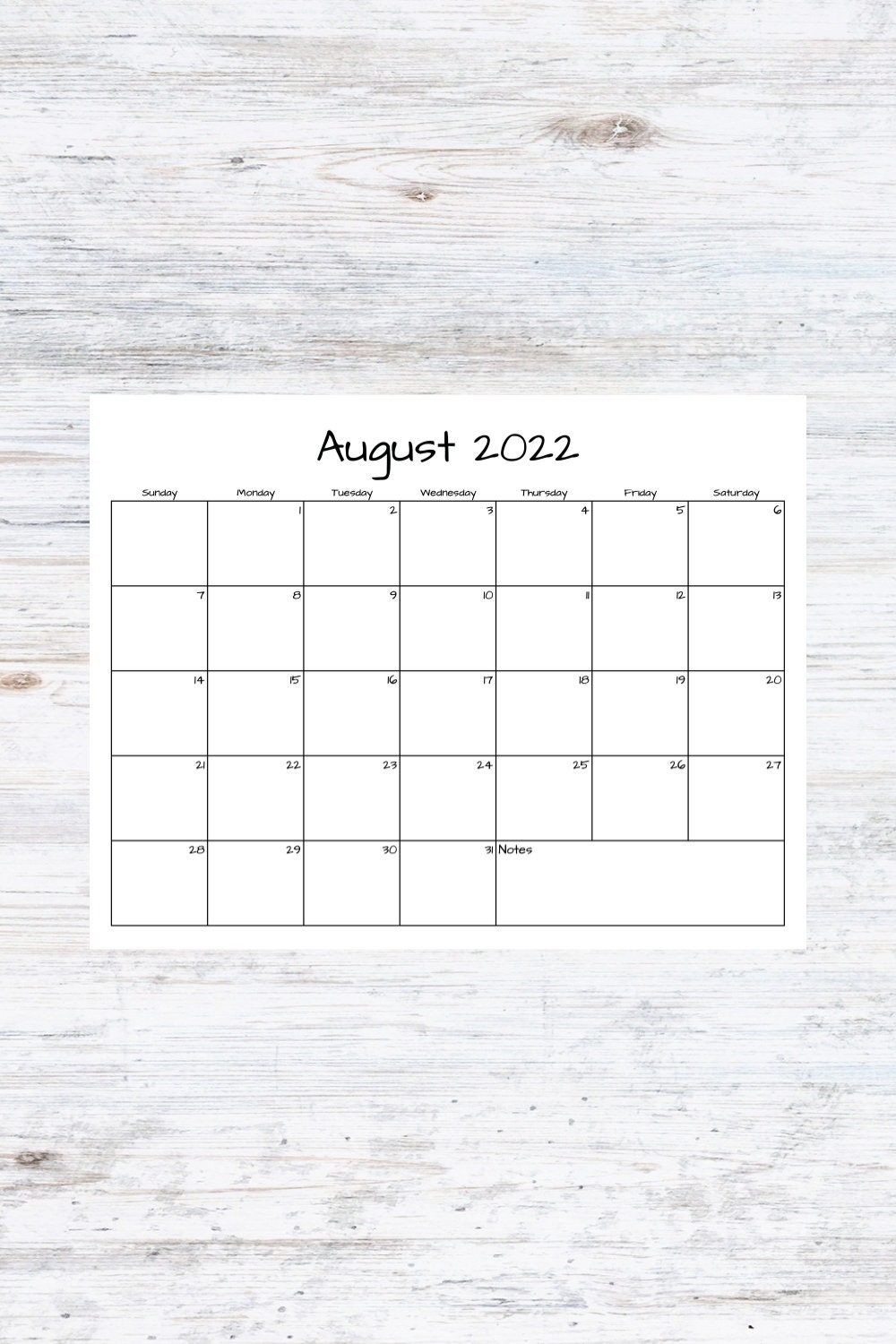 August 2022 Monthly Calendar Printable
