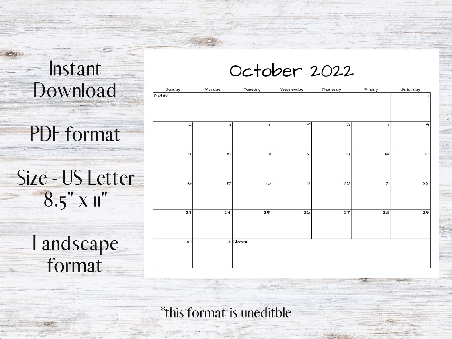 October Calendar october 2022 Printable Calendar Simple - Etsy