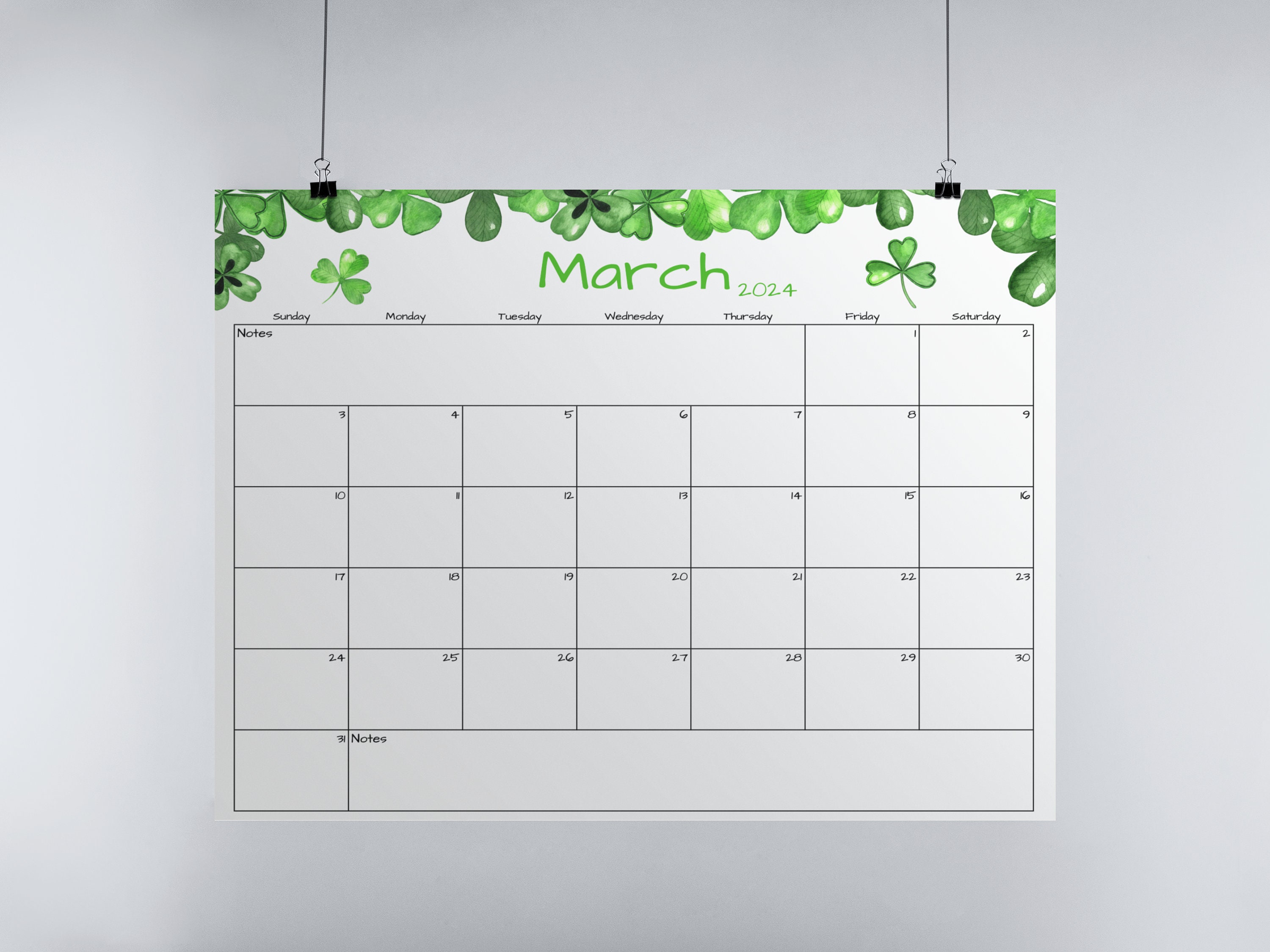 Fillable/editable March Calendar March 2024 Printable Calendar Shamrock ...