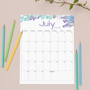 Fillable/editable July Calendar July 2024 Printable Calendar Lavender ...