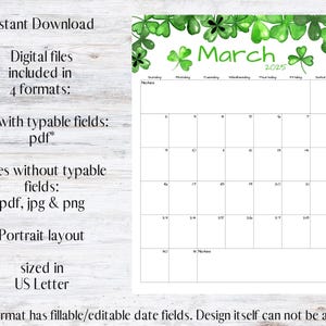 Fillable/editable March Calendar | March 2025 Printable Calendar ...