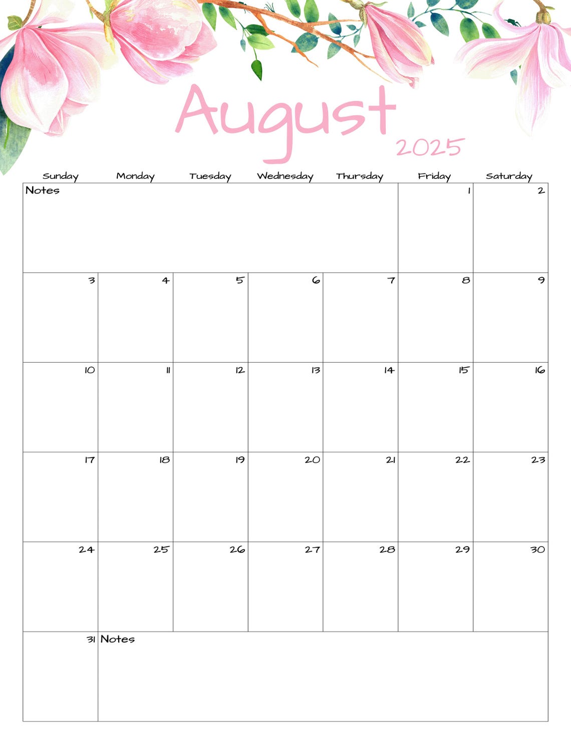 Fillable/editable August Calendar | August 2025 Printable Calendar ...