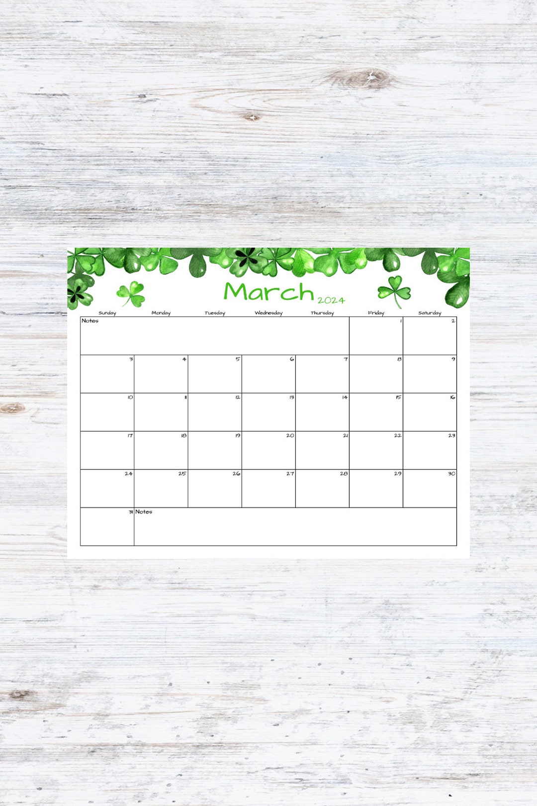Fillable/editable March Calendar March 2024 Printable Calendar Shamrock ...