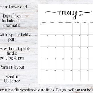 Fillable/editable May 2025 Calendar | May 2025 Calendar | Simple Script ...