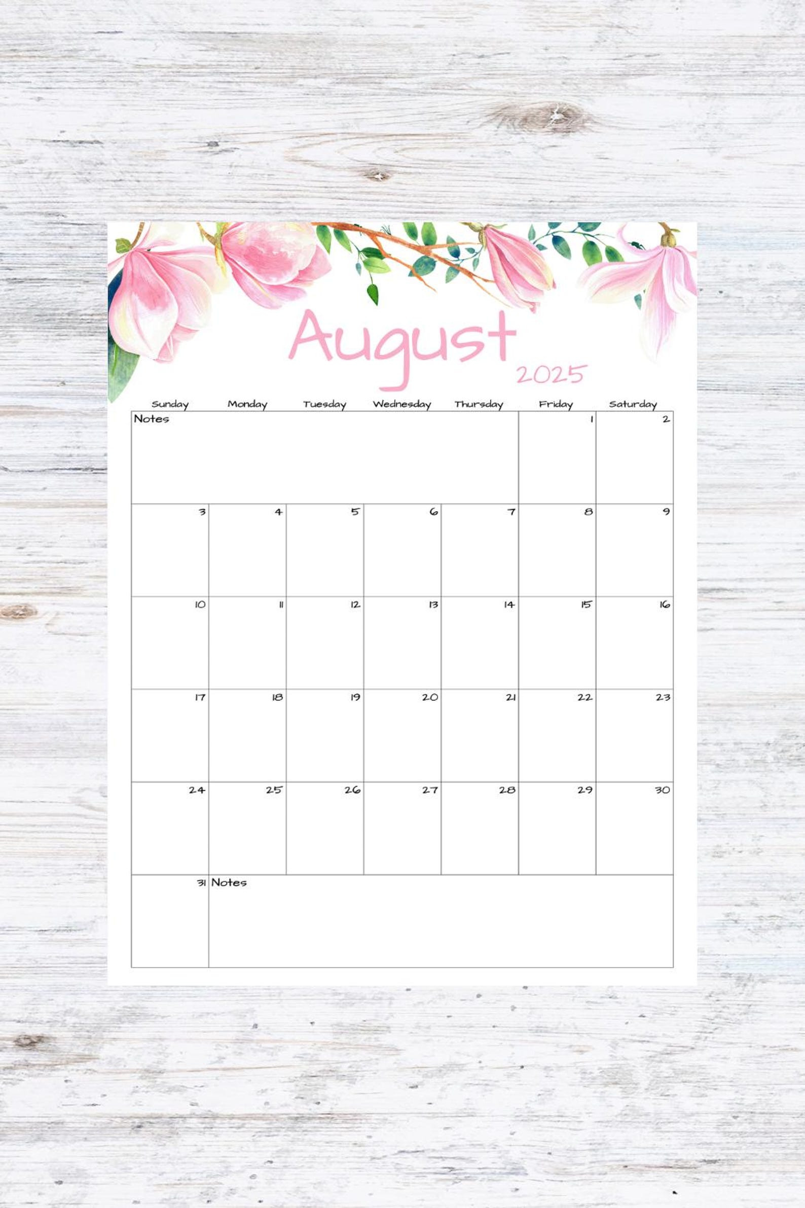 Fillable/editable August Calendar | August 2025 Printable Calendar ...