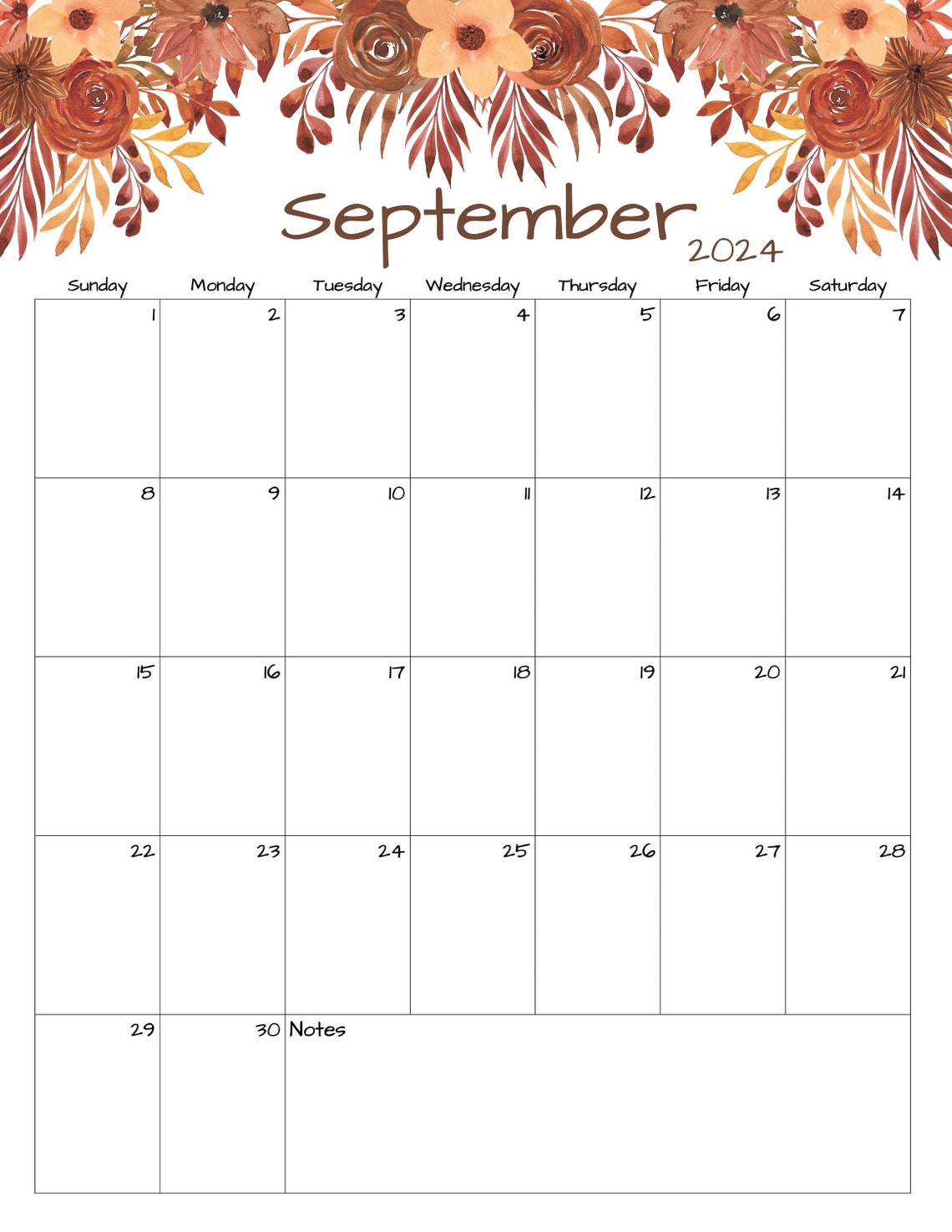 Fillable/editable September Calendar September 2024 Printable Calendar ...