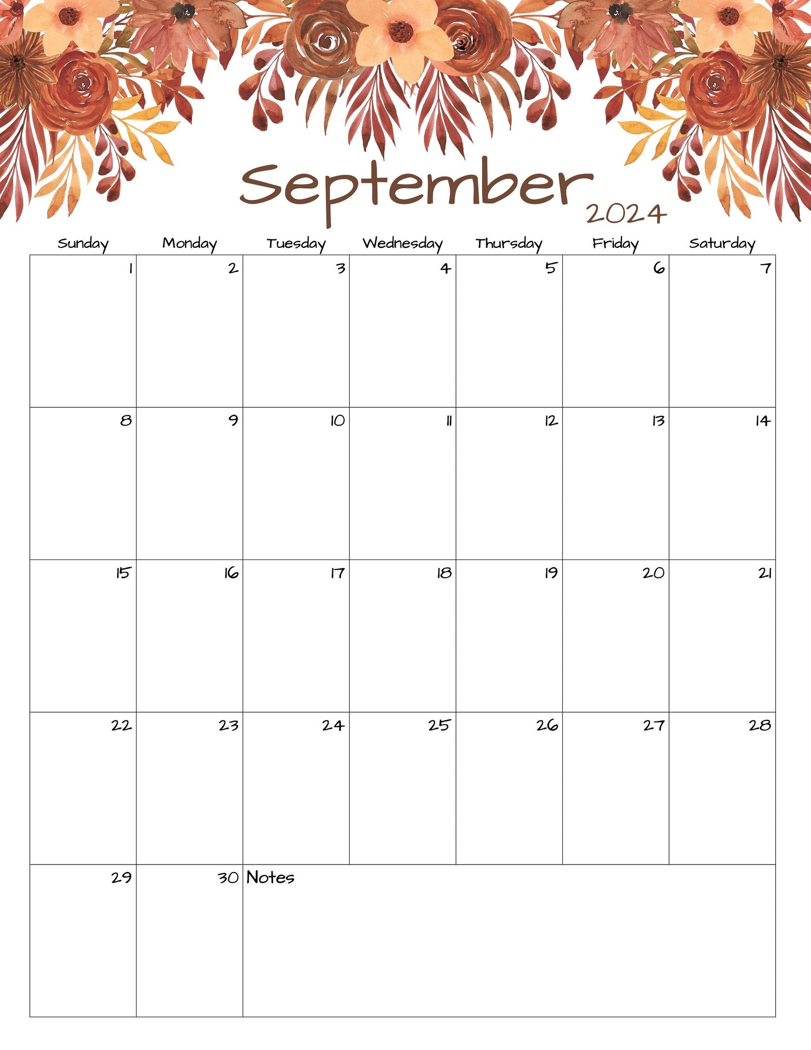 Fillable/editable September Calendar September 2024 Printable Calendar ...