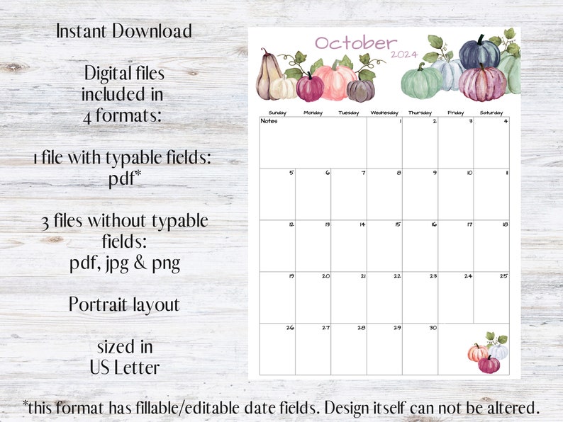 Fillable/editable October Calendar October 2024 Printable Calendar ...