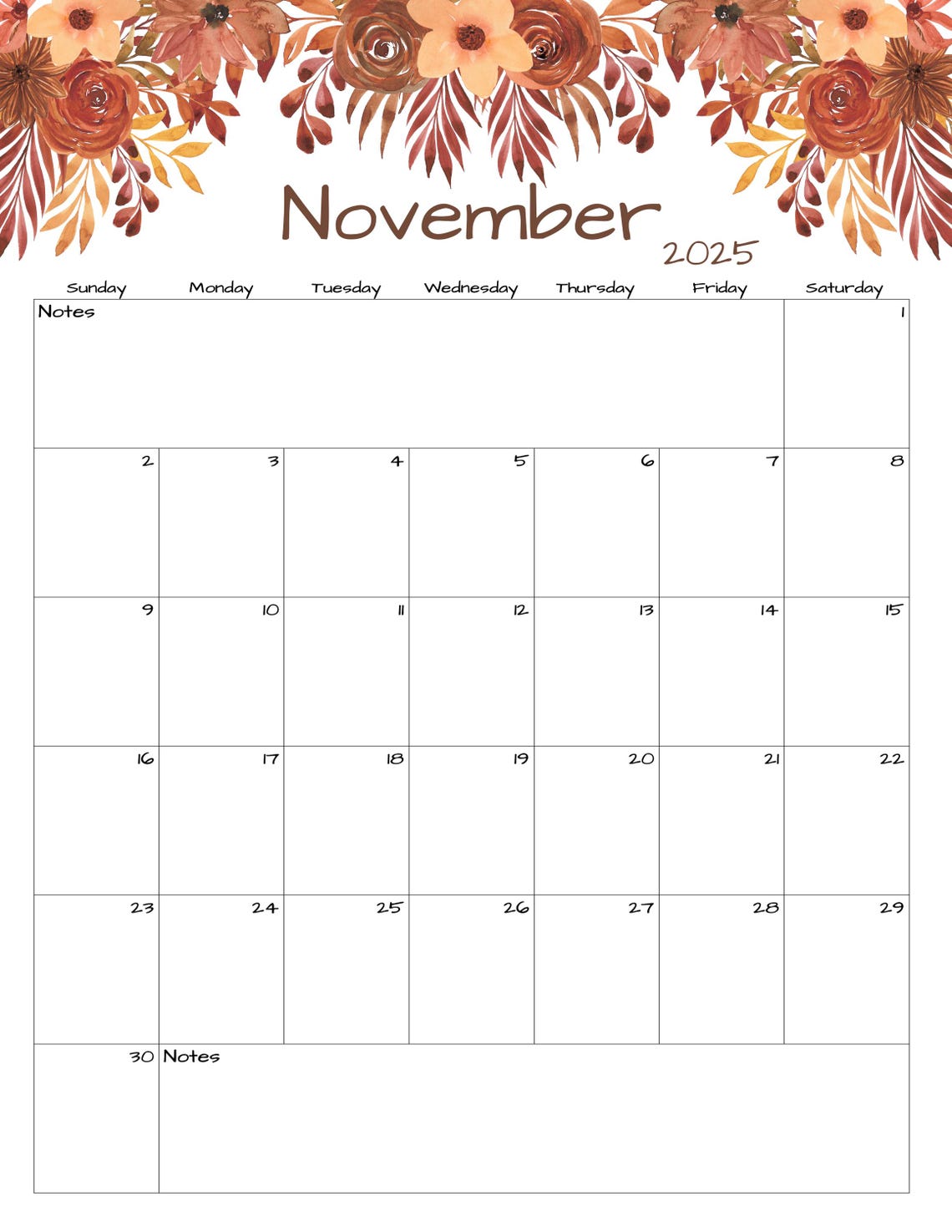 Fillable/editable November 2025 Calendar | November 2025 Printable ...