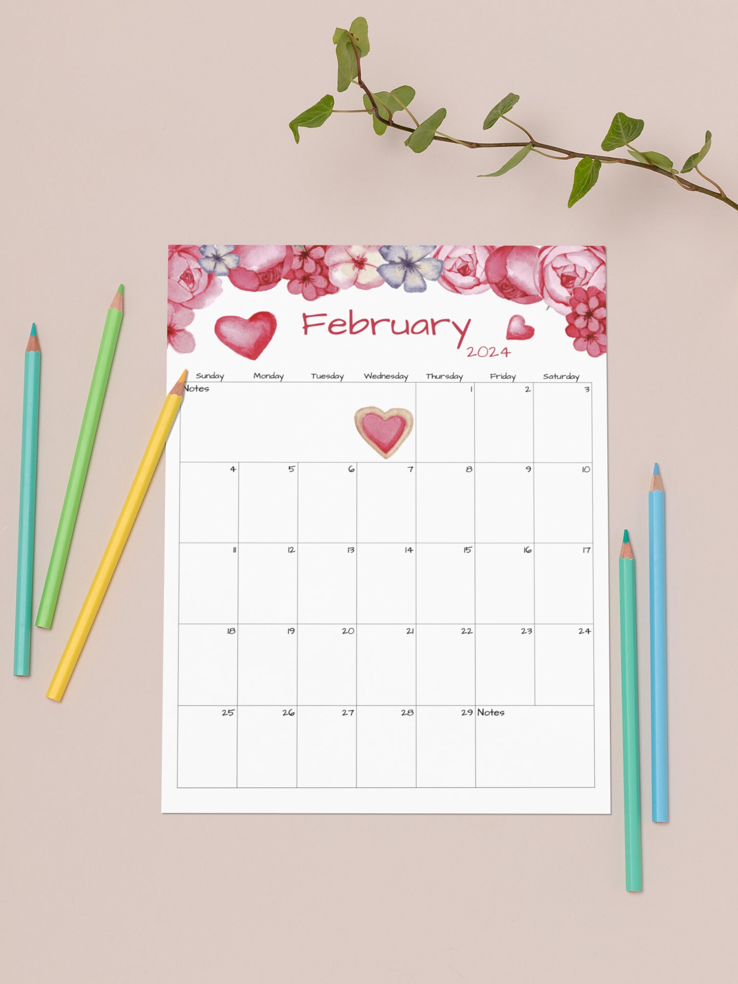 Fillable/editable February Calendar February 2024 Calendar Valentine ...