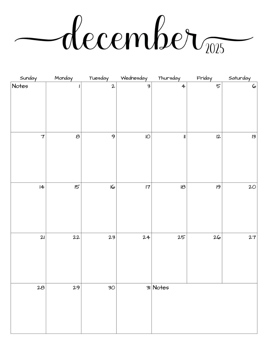 Fillable/editable December 2025 Calendar | December 2025 Calendar ...