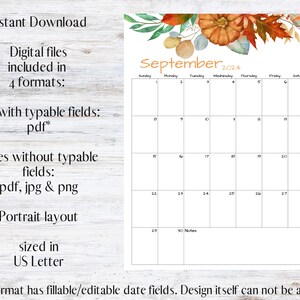 Fillable/editable September Calendar September 2024 Printable Calendar ...