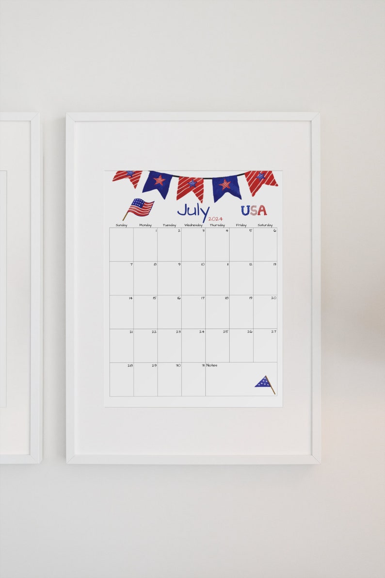 Fillable/editable July Calendar July 2024 Printable Calendar Red, White ...