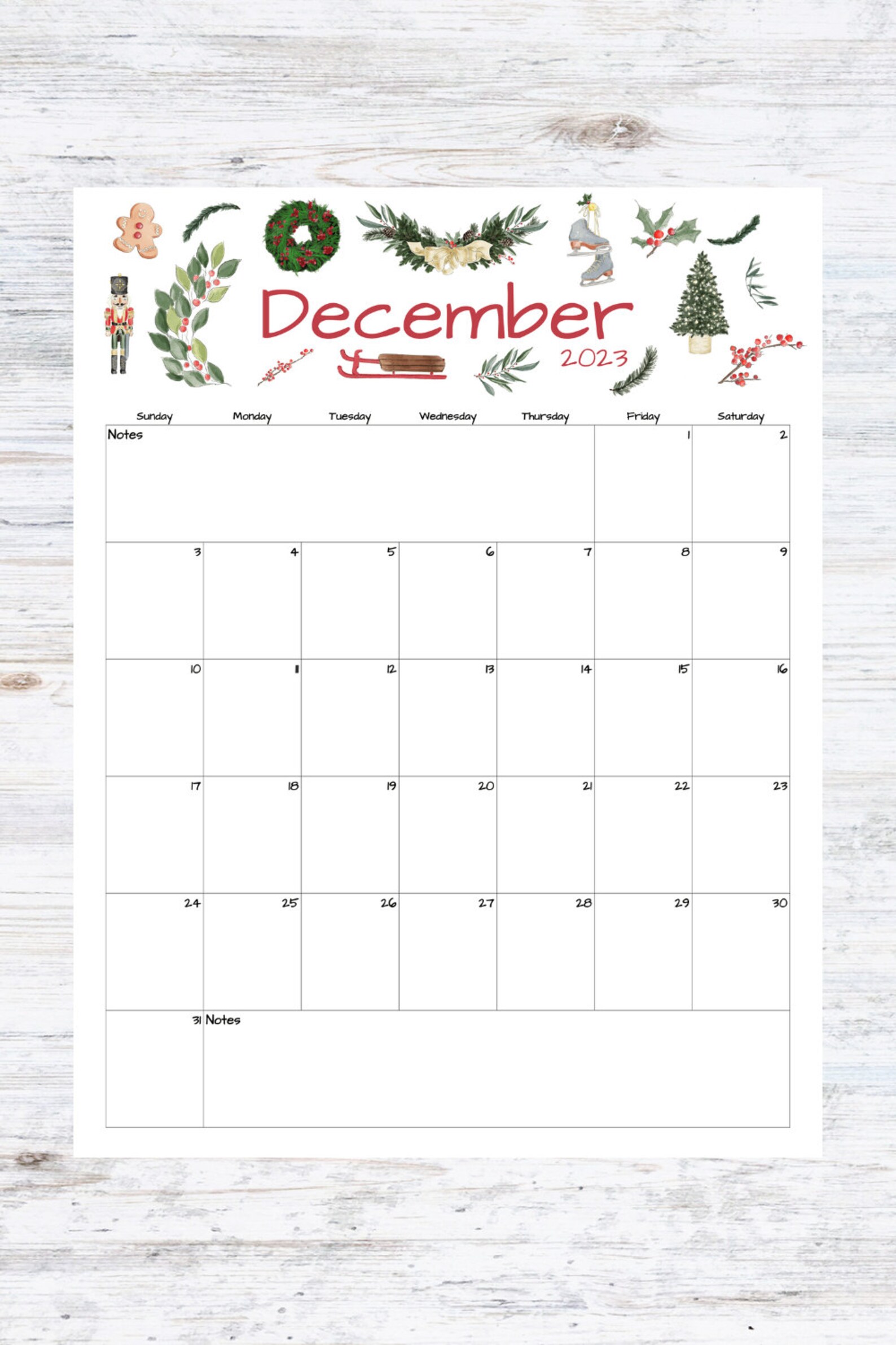 Fillable editable December Calendar December 2023 Printable Etsy