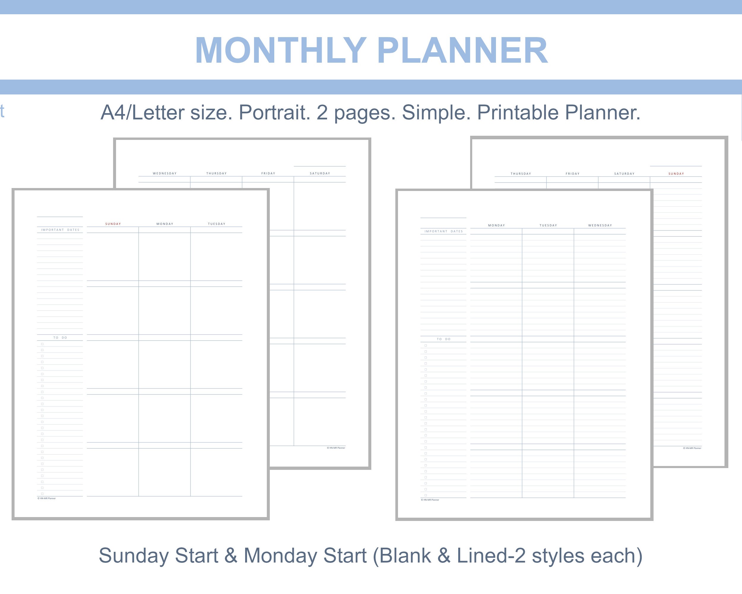 Calendars & Planners Paper Undated planner printable bundle A4 & US ...