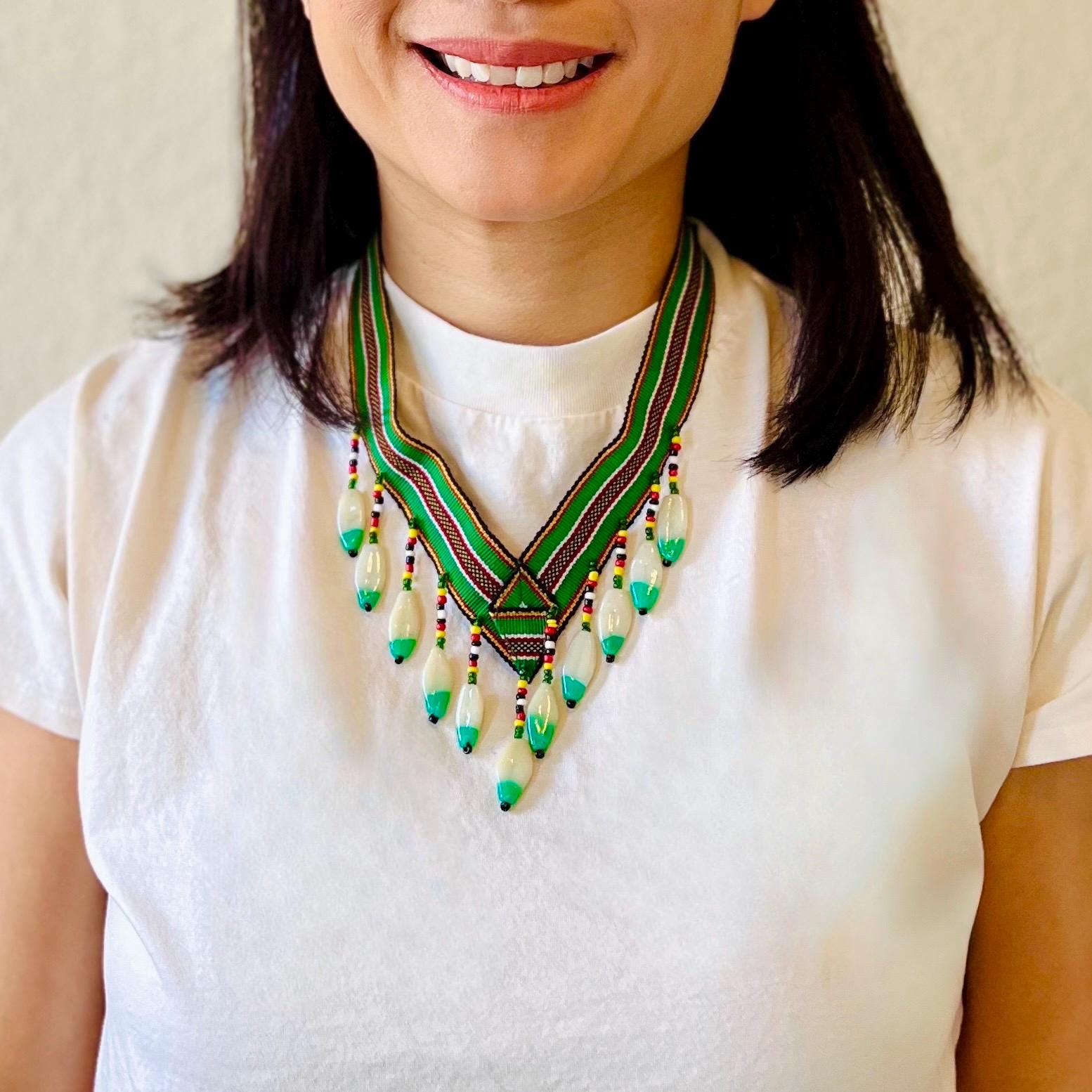 Cordillera Philippines Cloth Choker: Filipino Beaded Textile Necklace ...