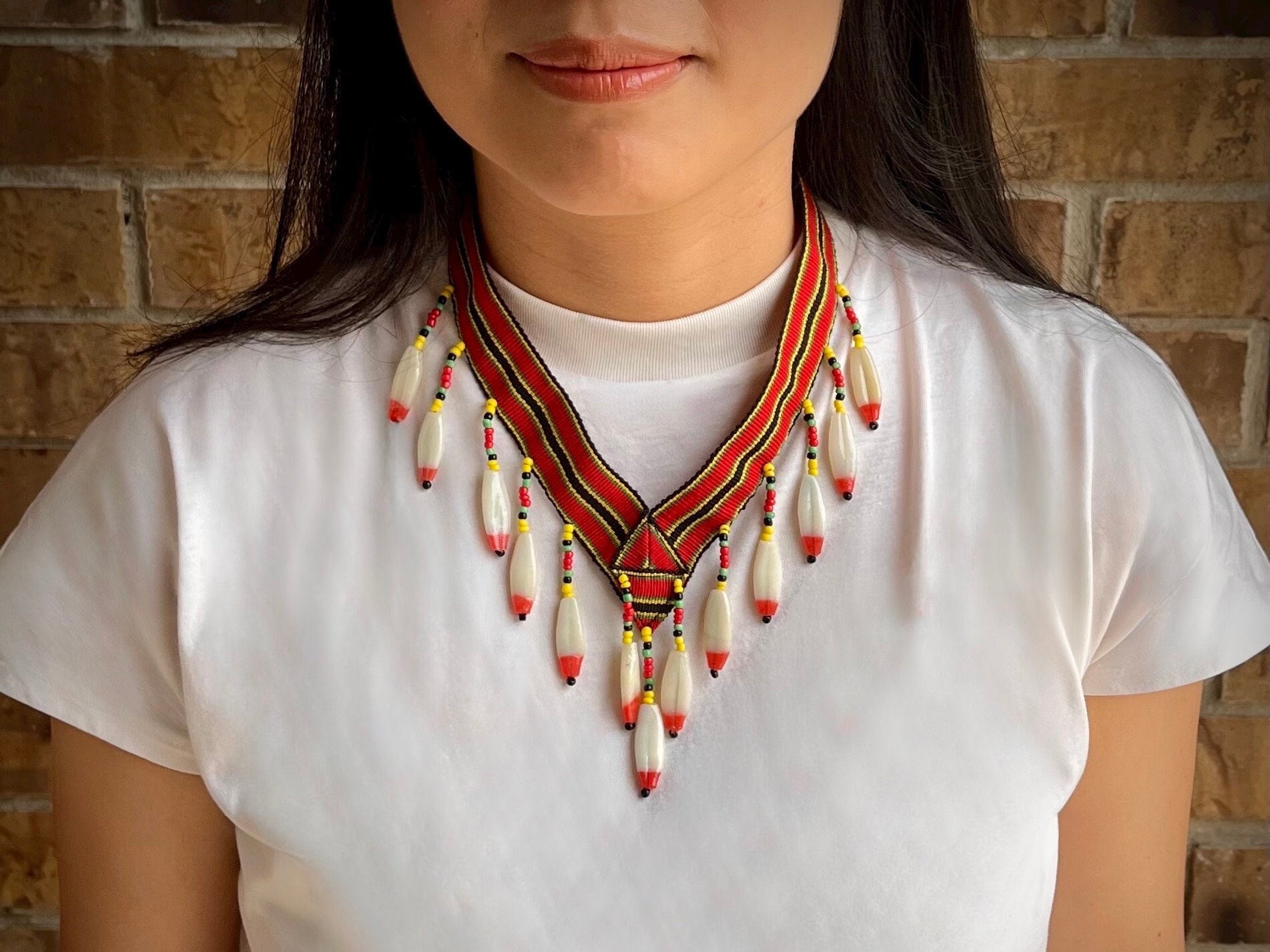 Cordillera Philippines Cloth Choker: Filipino Beaded Textile Necklace ...
