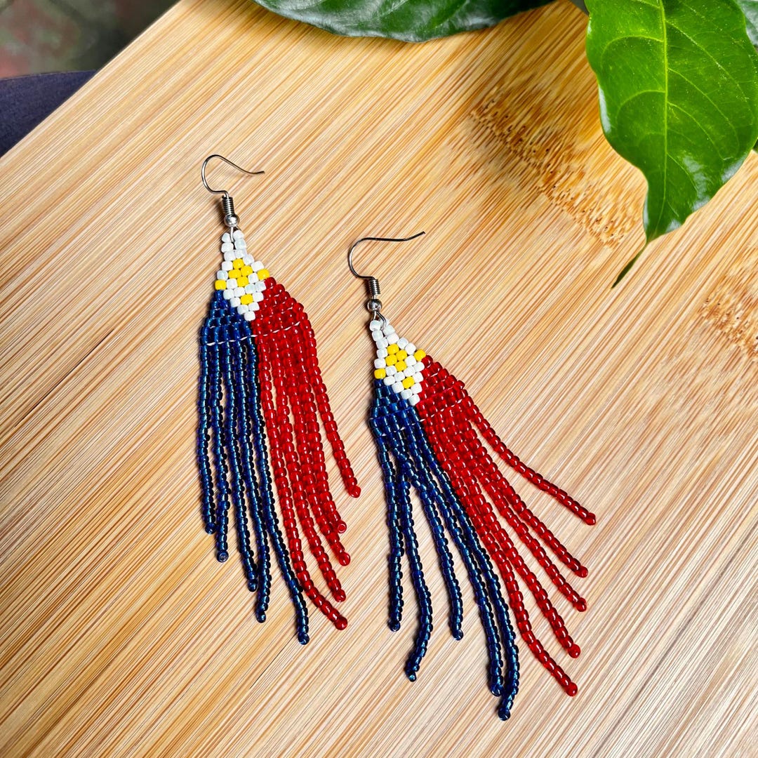 Philippine Flag Beaded Ethnic Jewelry | Dangling Earrings | Filipino ...