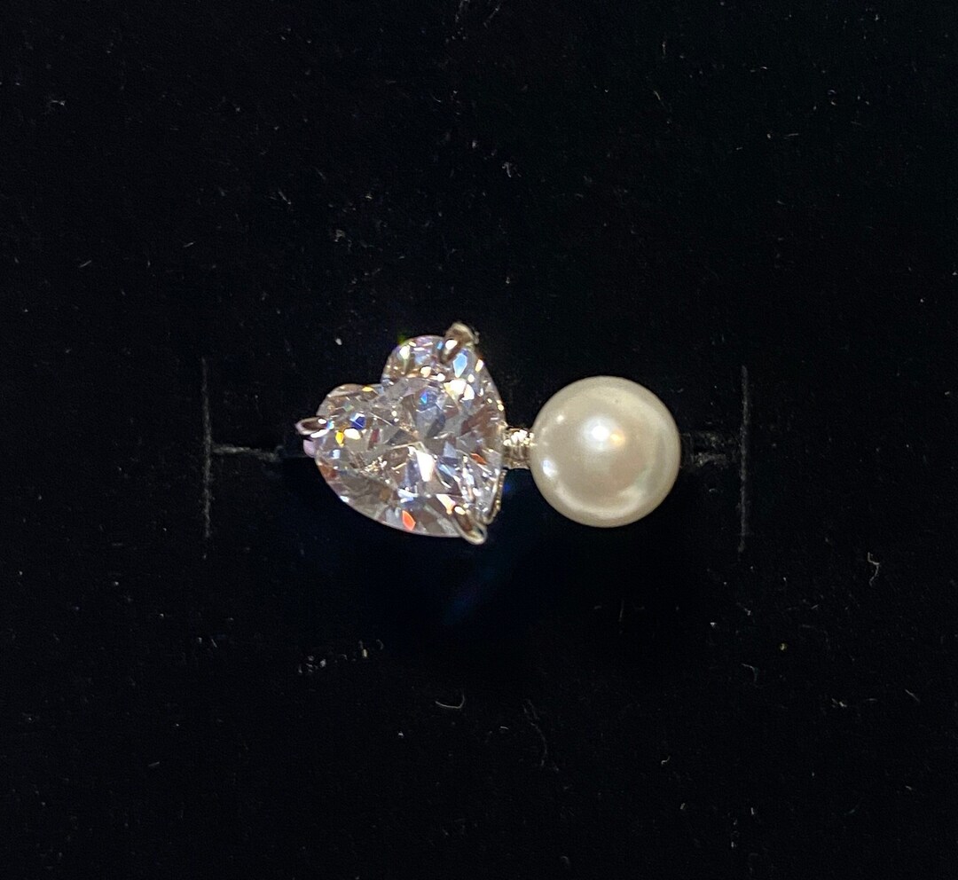 Sterling Silver 925 Heart Shape Cubic Zirconia and Pearl Ring - Etsy