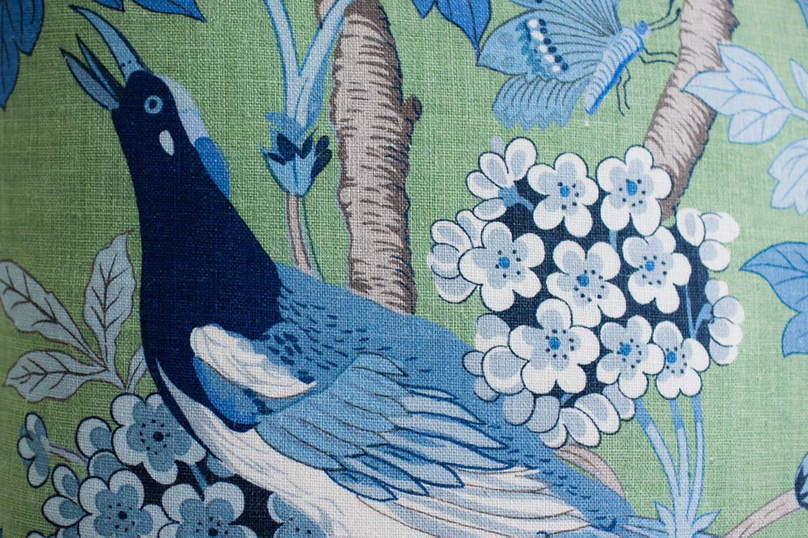 Hydrangea Bird Emerald & Blue Pillow Cover 22″ Square – GP and J Baker Chinoiserie Linen Cushion ...