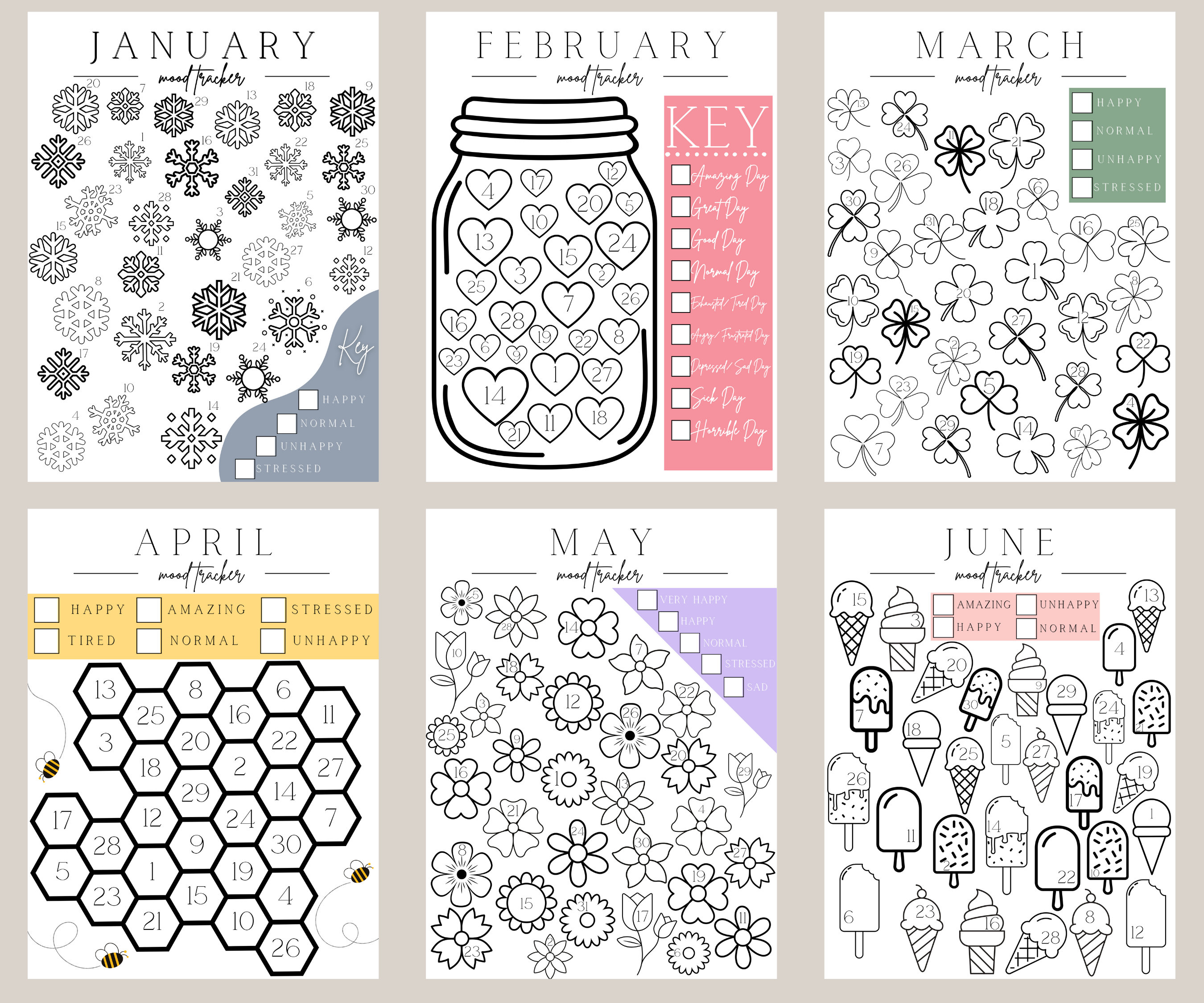 Monthly Mood Tracker Bullet Journal Mood Tracker 12 Month Mood Tracker ...