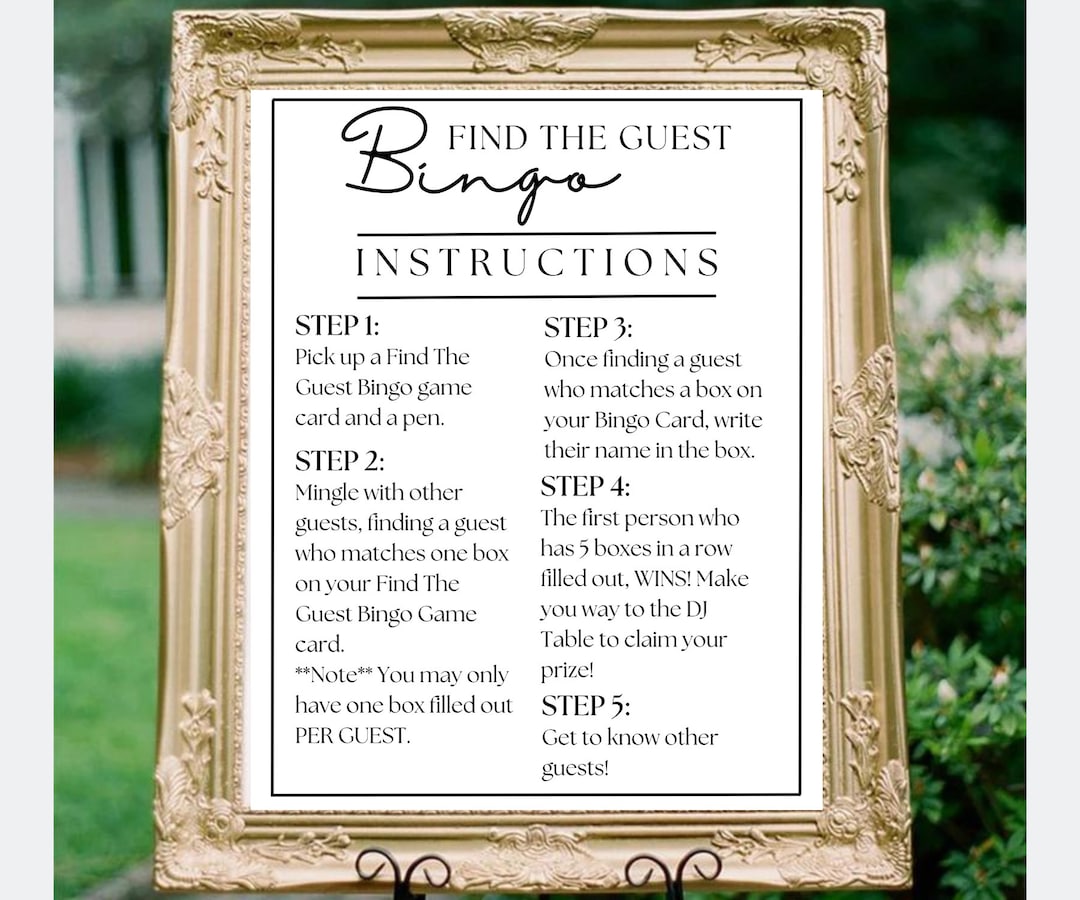 Find the Guest Bingo Instruction Sign | Wedding Reception Game ...